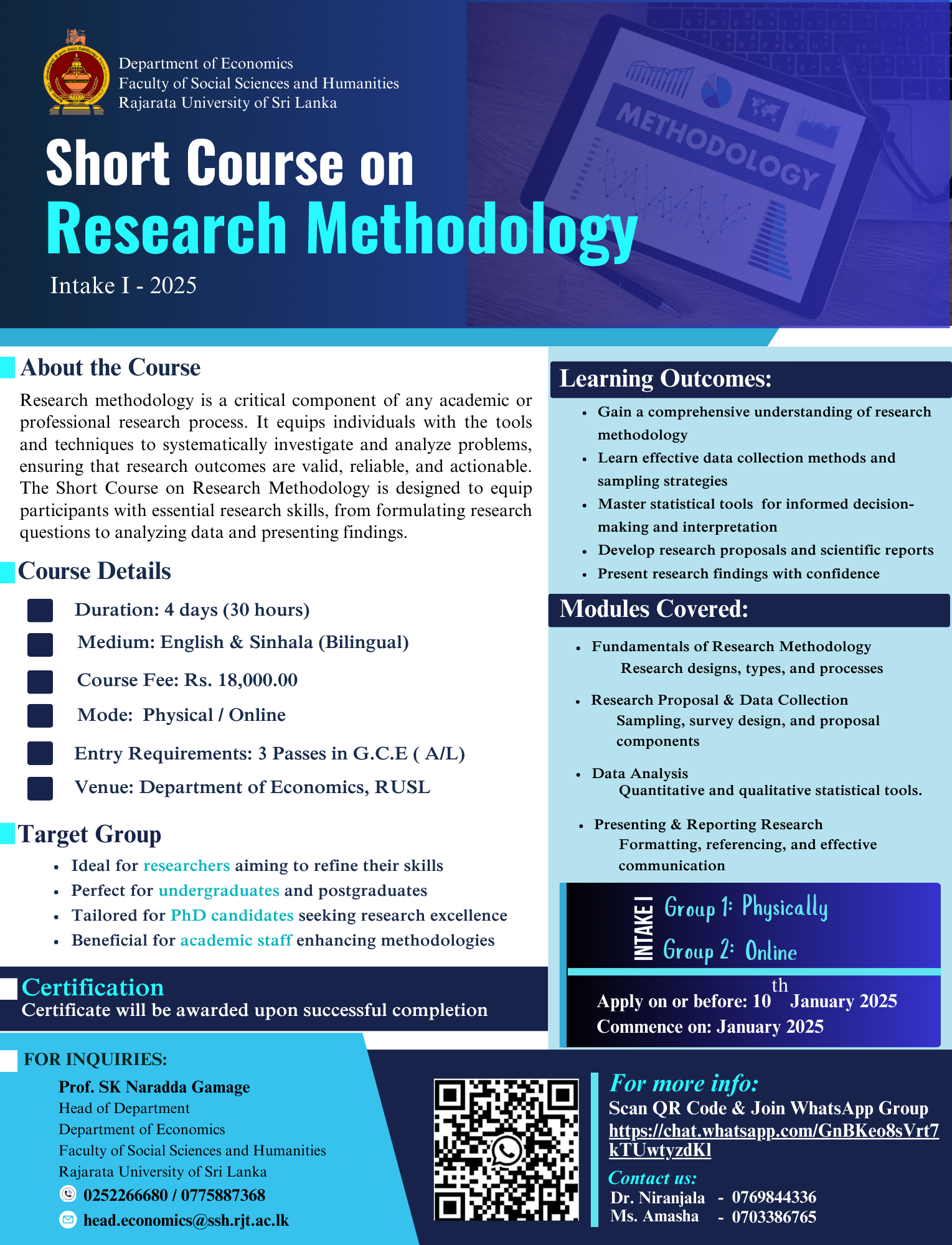 Short Course on Research Methodology - Rajarata University of Sri Lanka